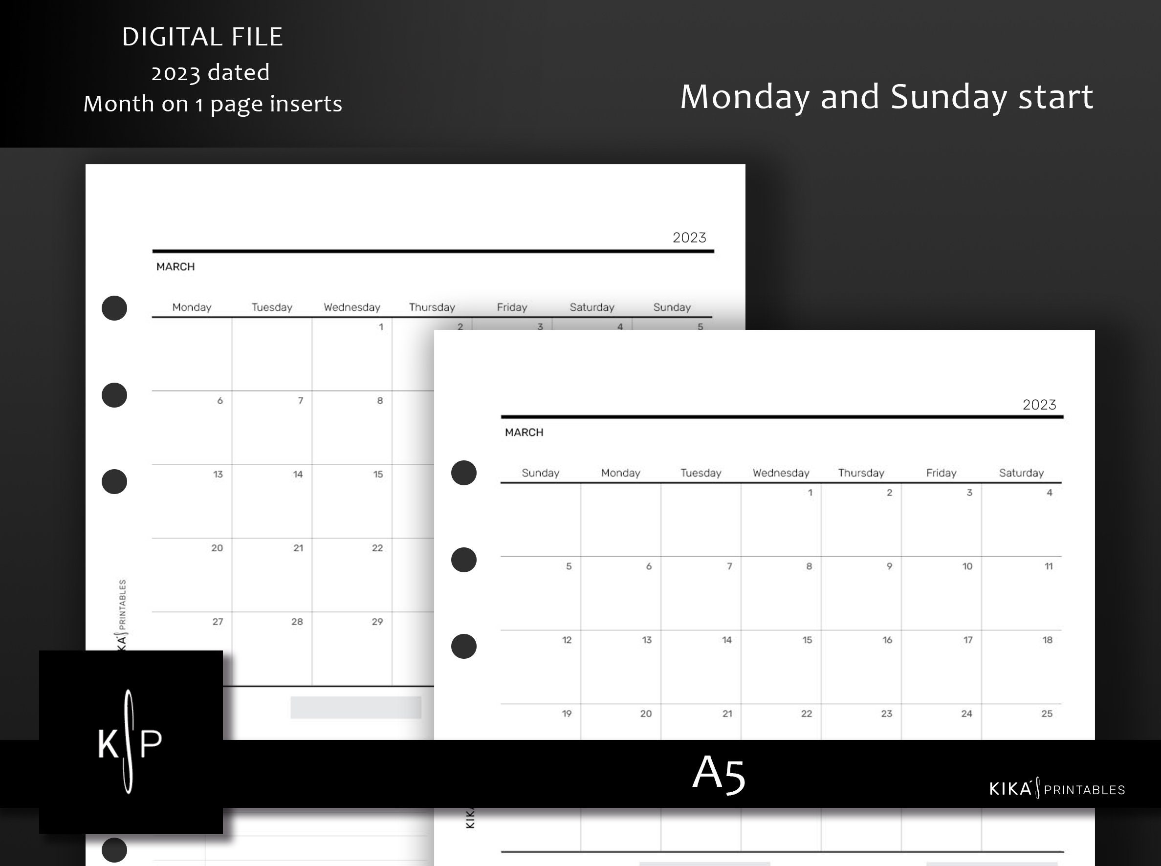 Printable 2023 Monthly Planner Inserts A5 Month on 1 Page Printable ...