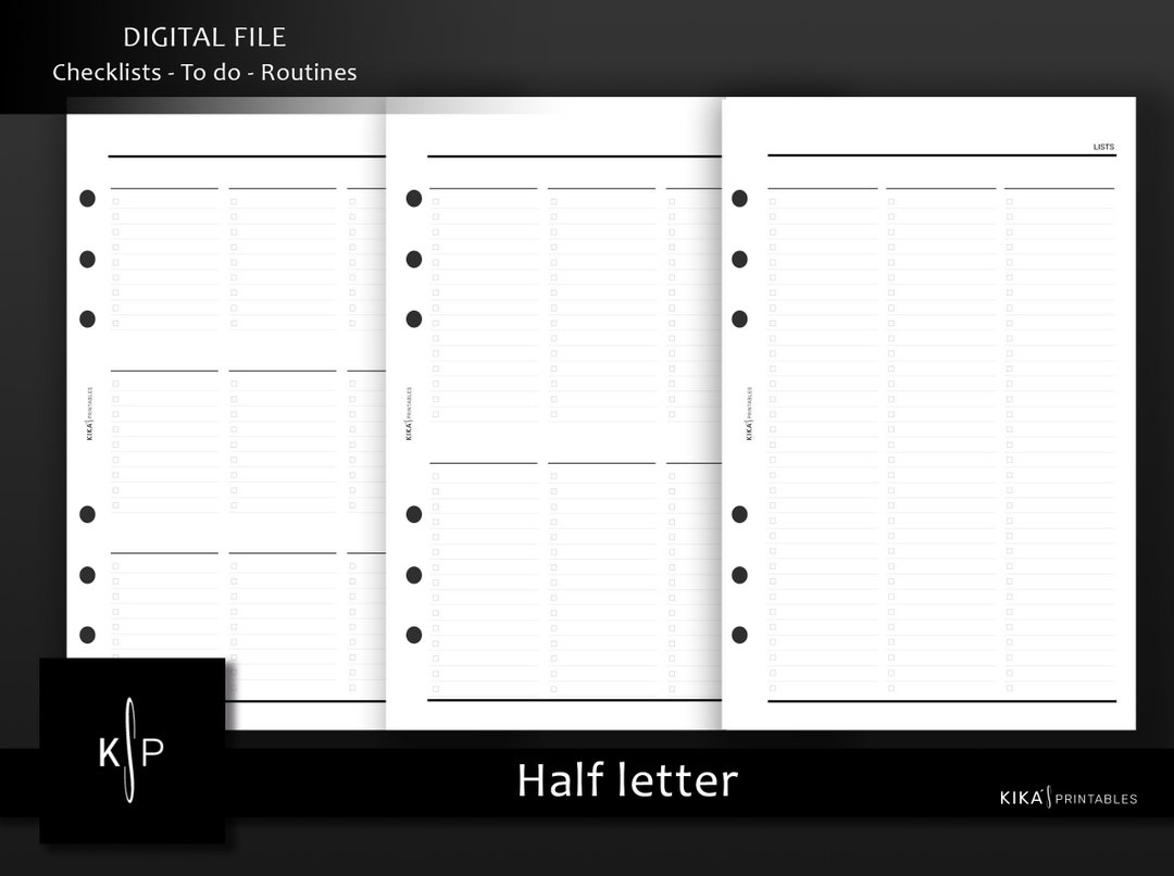 Printable to Do List Planner Inserts - Half Sheet | 3 Options. Checklists, Routines | Minimal US ...