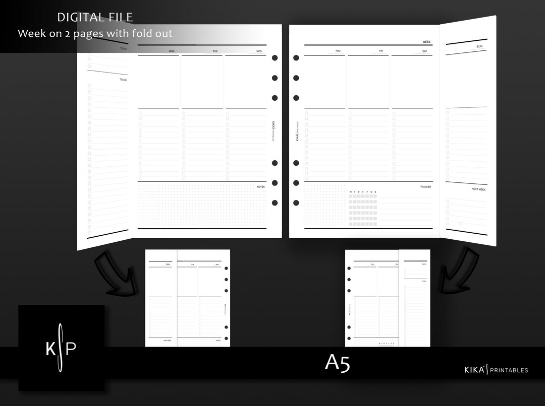 A5 Weekly Fold-out Insert Planner - Printable Week on 2 Pages Vertical ...