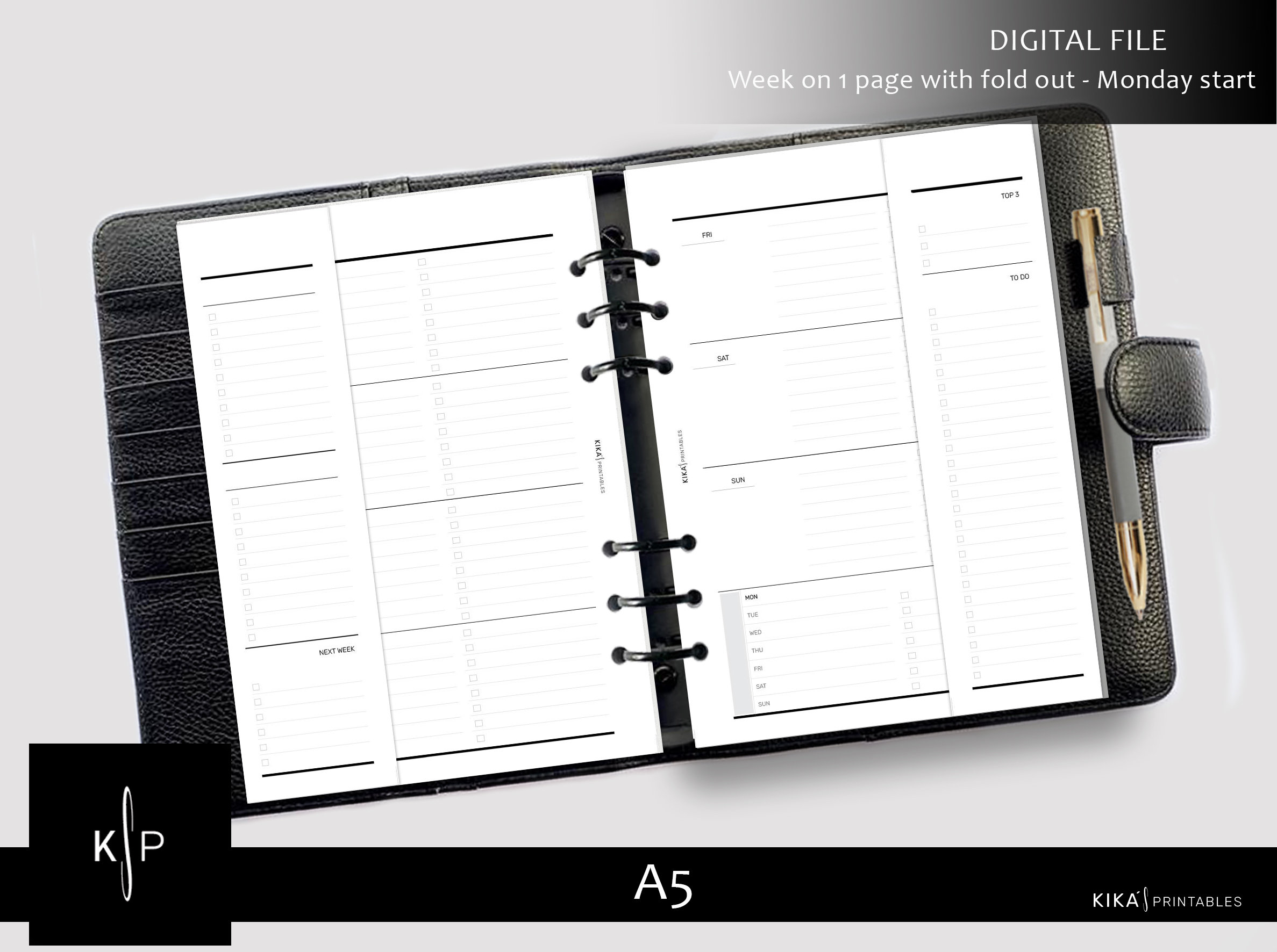 Fold-out Weekly A5 Planner Printable - Week on 2 Pages Horizontal WO2PH ...