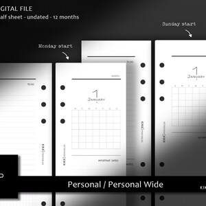 Monthly Half Sheet Undated Printable- Personal and Personal Wide ...