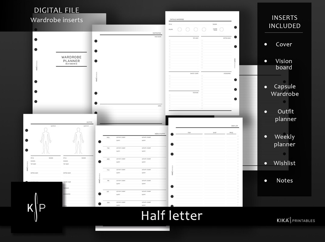 Wardrobe Planner | Half Letter Printable Inserts | Wardrobe Planner ...