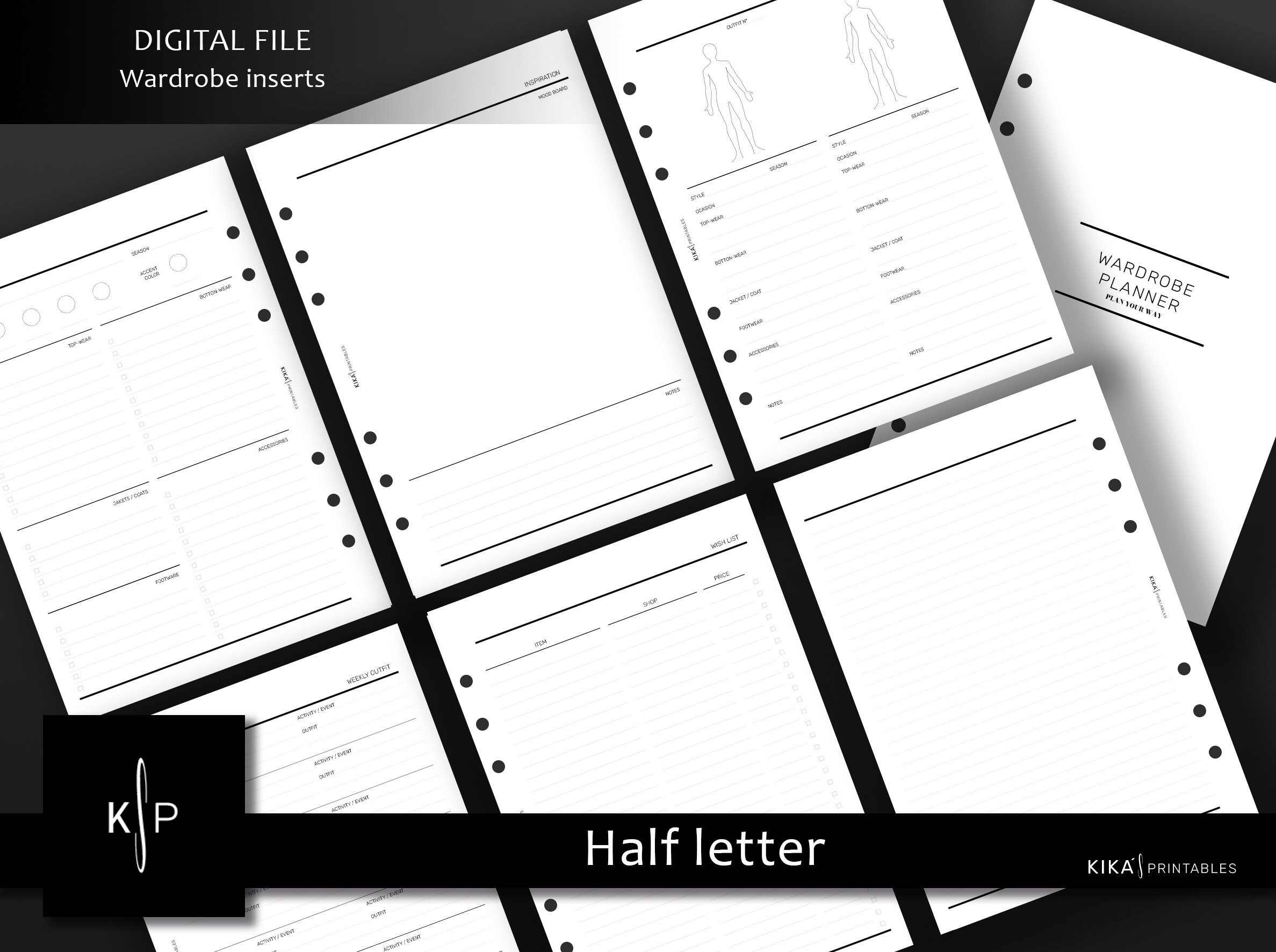 Wardrobe Planner | Half Letter Printable Inserts | Wardrobe Planner ...