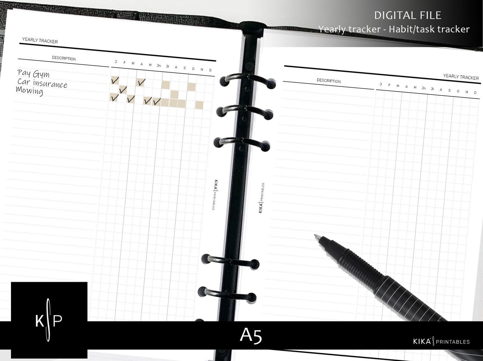 Printable Yearly Habit Tracker - A5 Planner Tracker Inserts - Annual ...