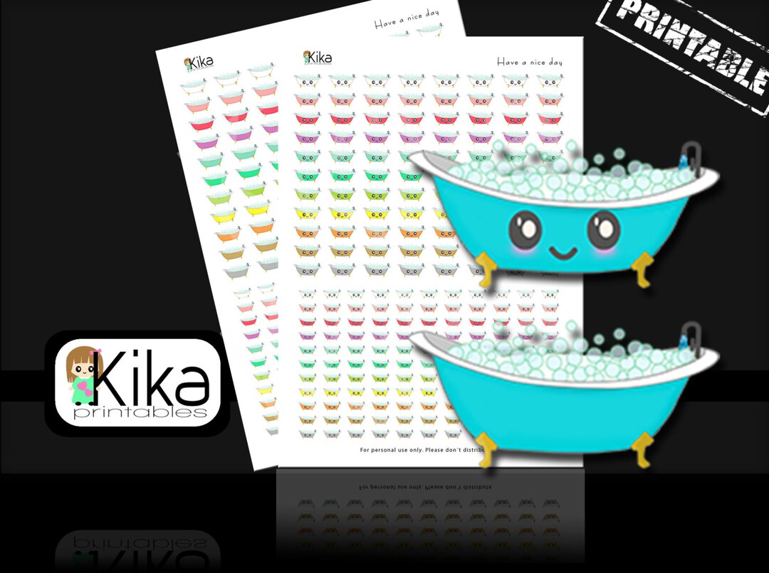 Bubble Bath Planner Sticker PRINTABLE | Bath Time Kawaii Stickers ...