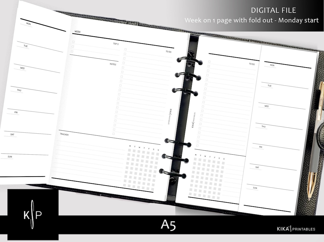 Minimal A5 Weekly Planner Inserts With a Fold Out | Week on 1 Page ...