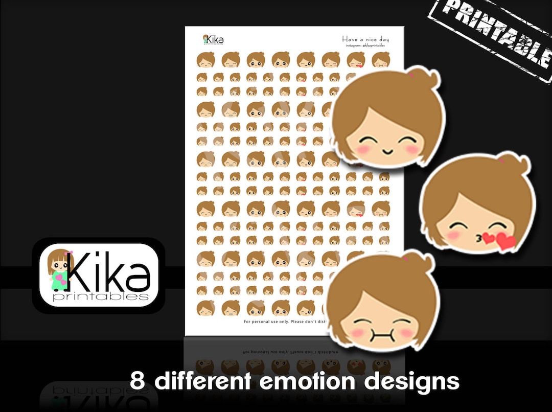Printable Stickers | Kawaii Emoti Planner Sticker | Kika Emotion 002 ...