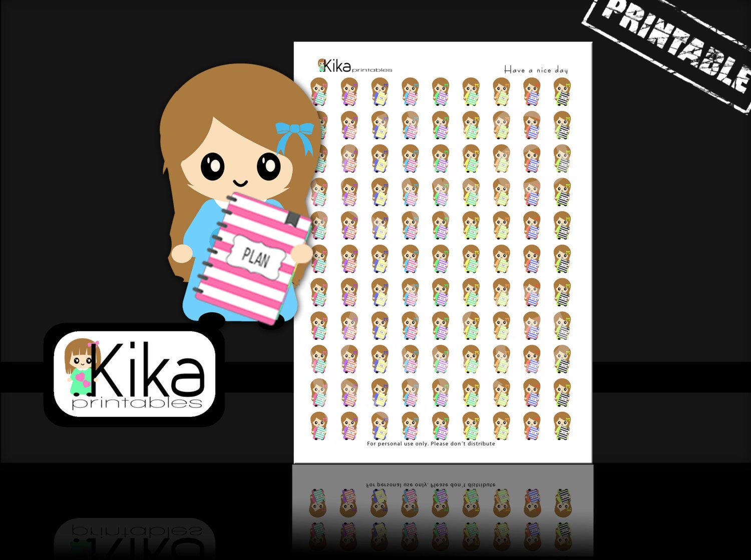 Planning Girl Planner Stickers PRINTABLE | Kawaii Stickers for Filofax ...