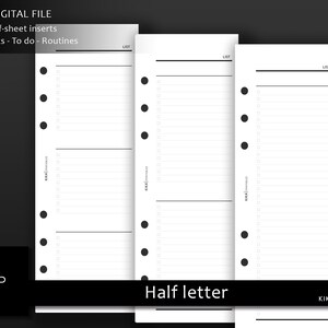 Printable to Do List Planner Inserts - Half Sheet | 3 Options. Checklists, Routines | Minimal US ...