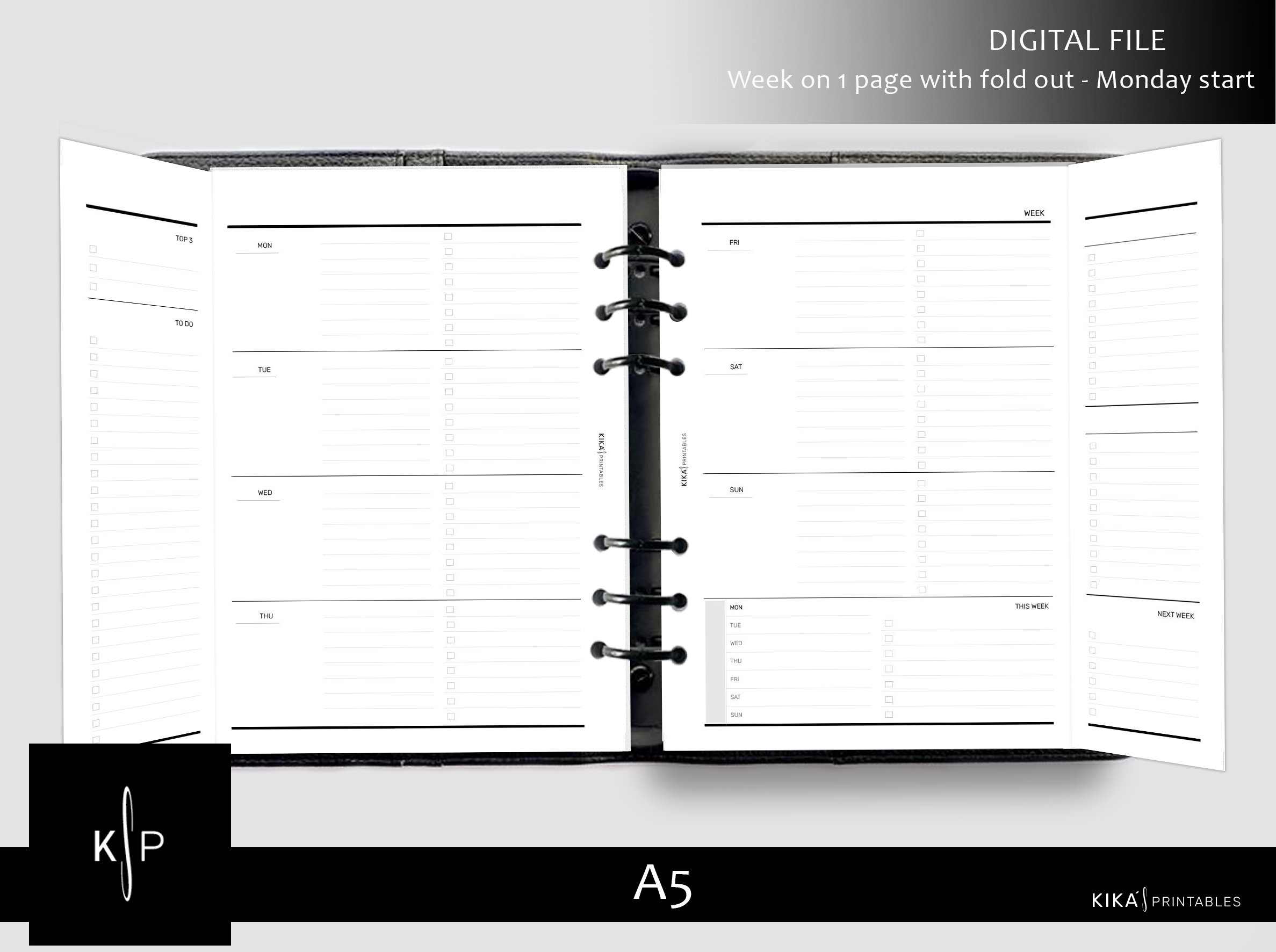 Fold-out Weekly A5 Planner Printable - Week on 2 Pages Horizontal WO2PH ...