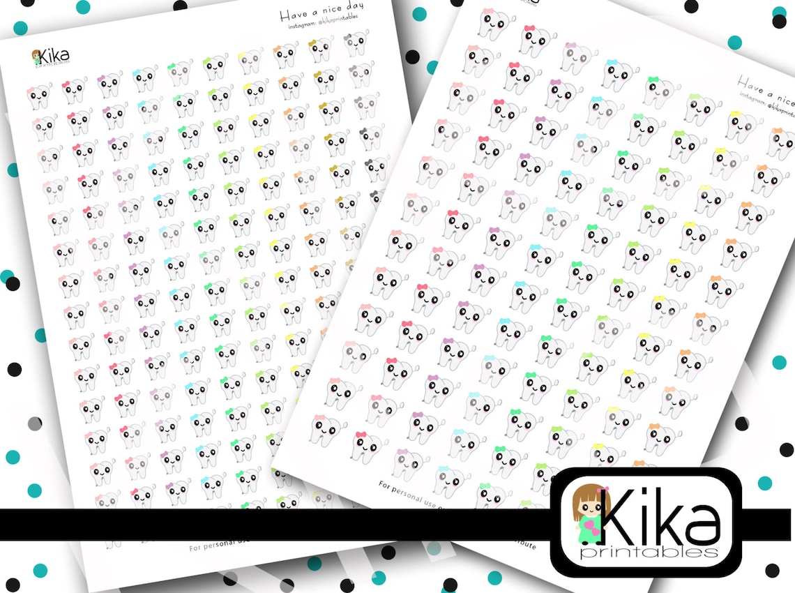 Printable Stickers | Dentist Planner Sticker | Tooth / Kawaii Teeth ...