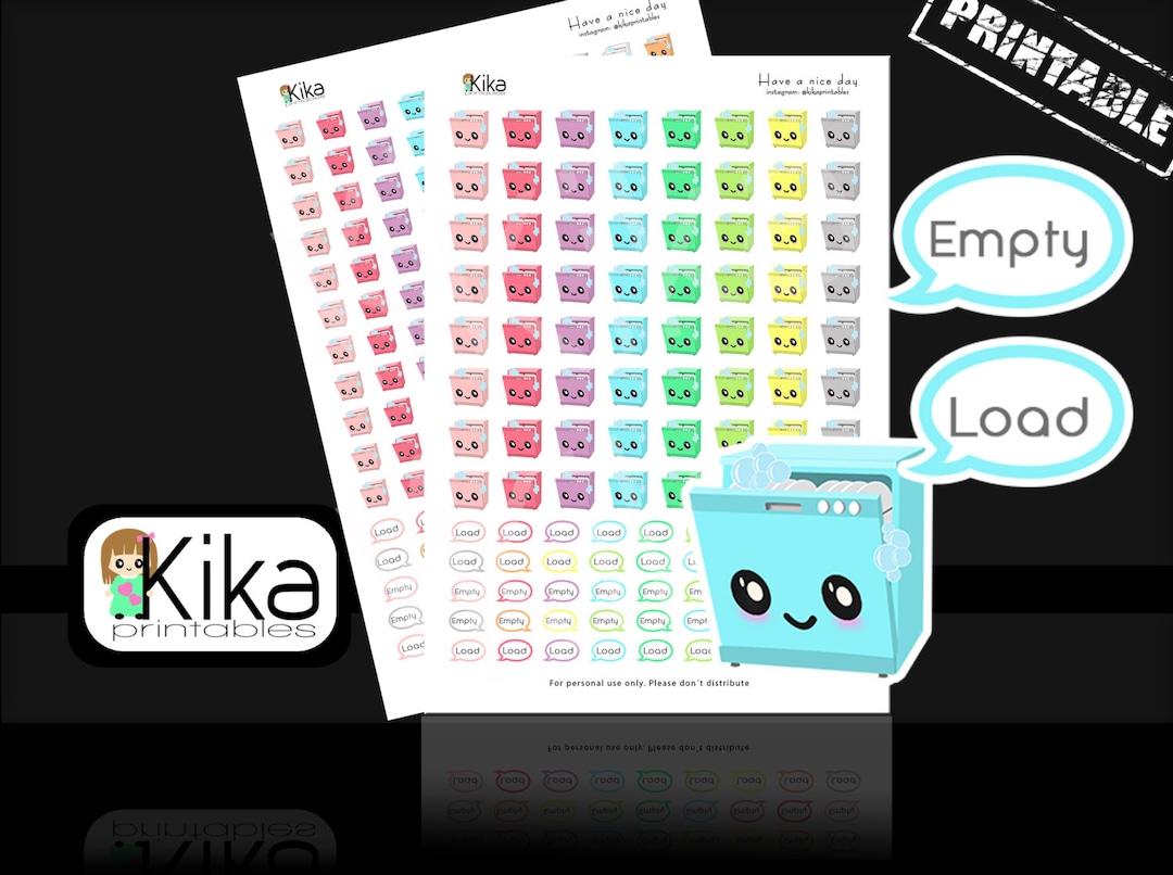 Printable Stickers | Kawaii Dishwasher Planner Sticker | Wash Dishes ...