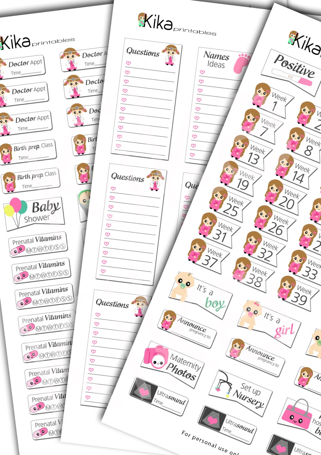 Printable Stickers | Pregnancy Planner Sticker Set | Kawaii Maternity ...