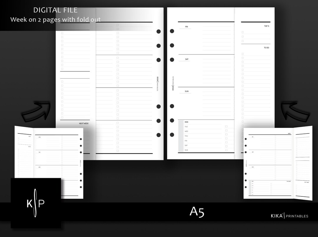 Fold-out Weekly A5 Planner Printable - Week on 2 Pages Horizontal WO2PH ...