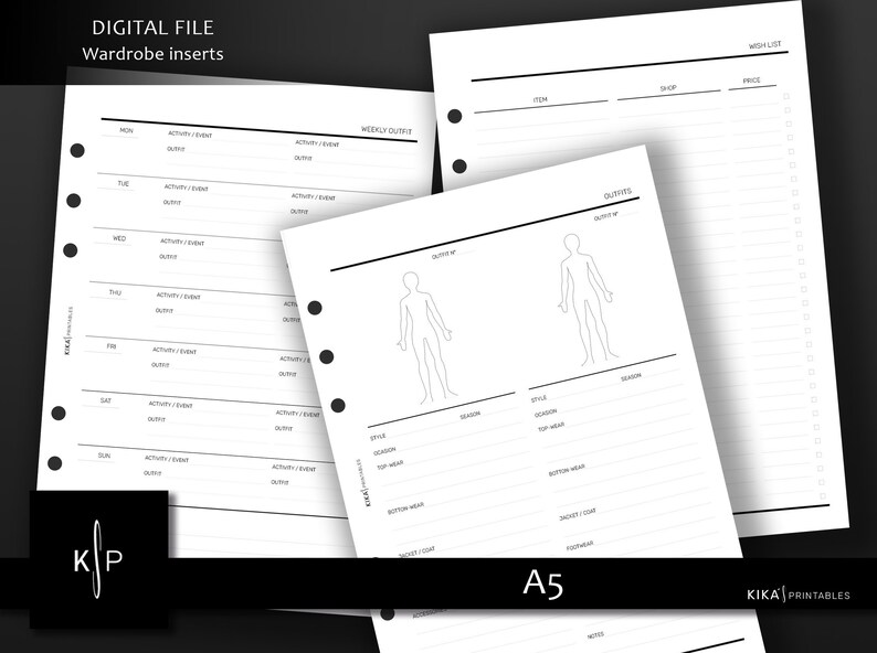 Wardrobe Planner | A5 Printable Inserts | Wardrobe Planner Templates ...