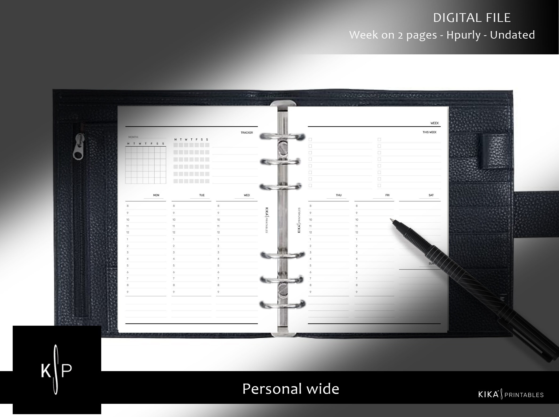 Printable Week on 2 Pages Planner Inserts - Personal Wide Minimal ...
