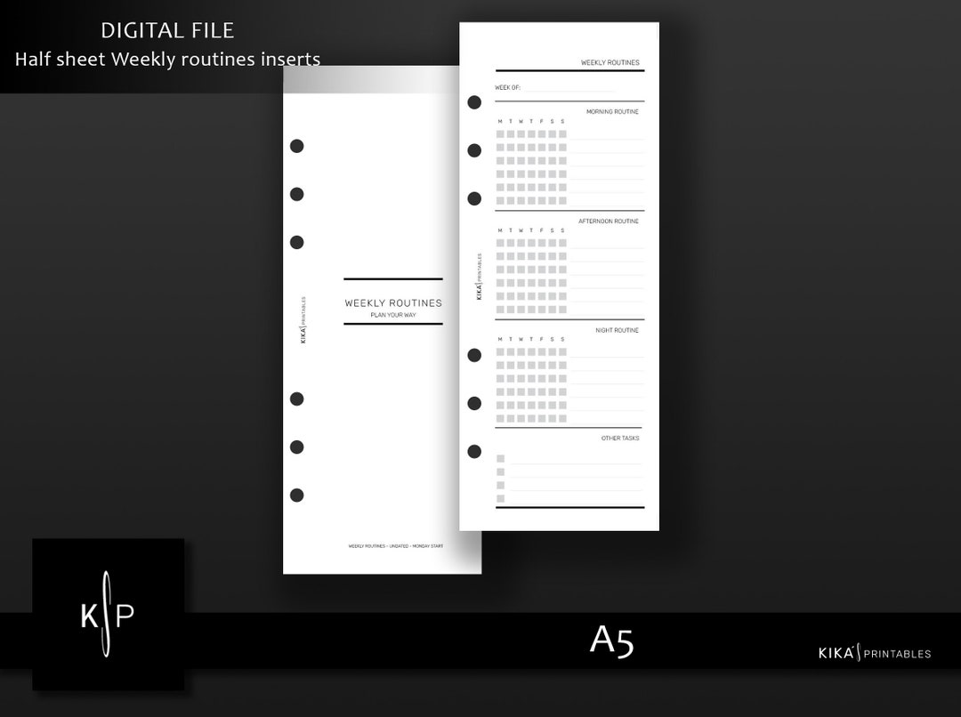 A5 Weekly Routine Printable Inserts -daily /weekly Habit Tracker ...