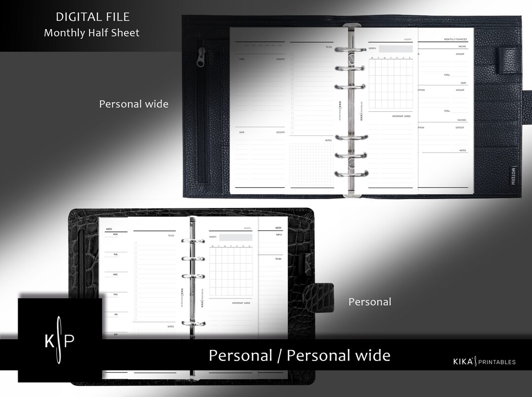 Monthly Half Sheet Planner Inserts | Personal, Personal Wide Half Sheet ...