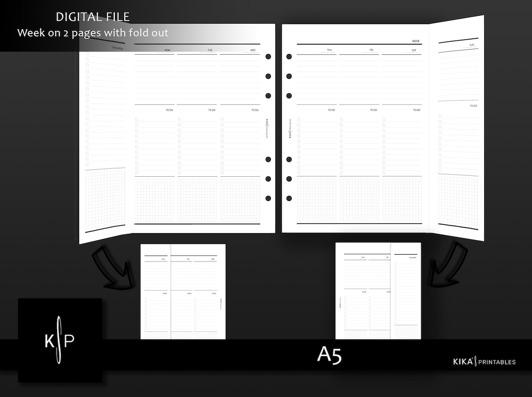 Weekly Fold Out Printable Agenda - A5 WO2P Vertical Layout Planner ...