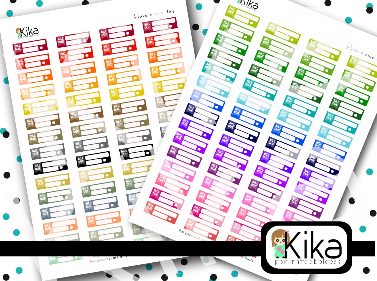 Bill Due Stickers PRINTABLE Double Sized Bill Labels for - Etsy