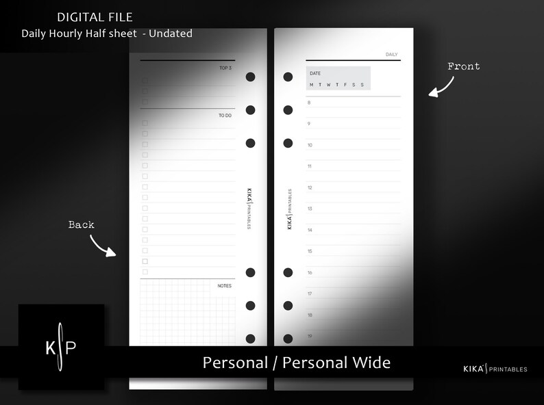 Printable Daily Planner Inserts | Personal / Personal Wide Size Half ...