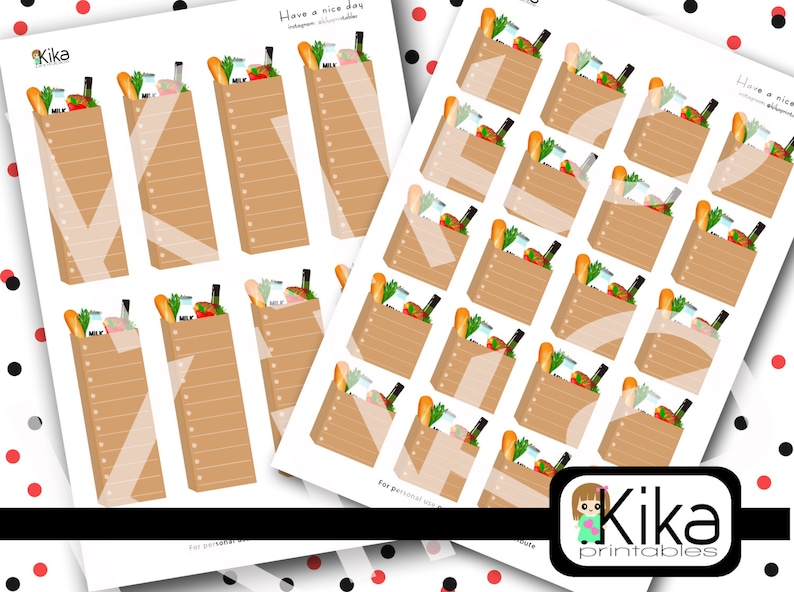 Grocery List Planner Sticker PRINTABLE | Full Box, Sidebar Grocery Bag ...
