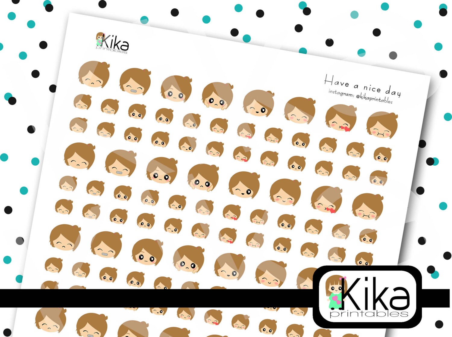 Printable Stickers | Kawaii Emoti Planner Sticker | Kika Emotion 002 ...