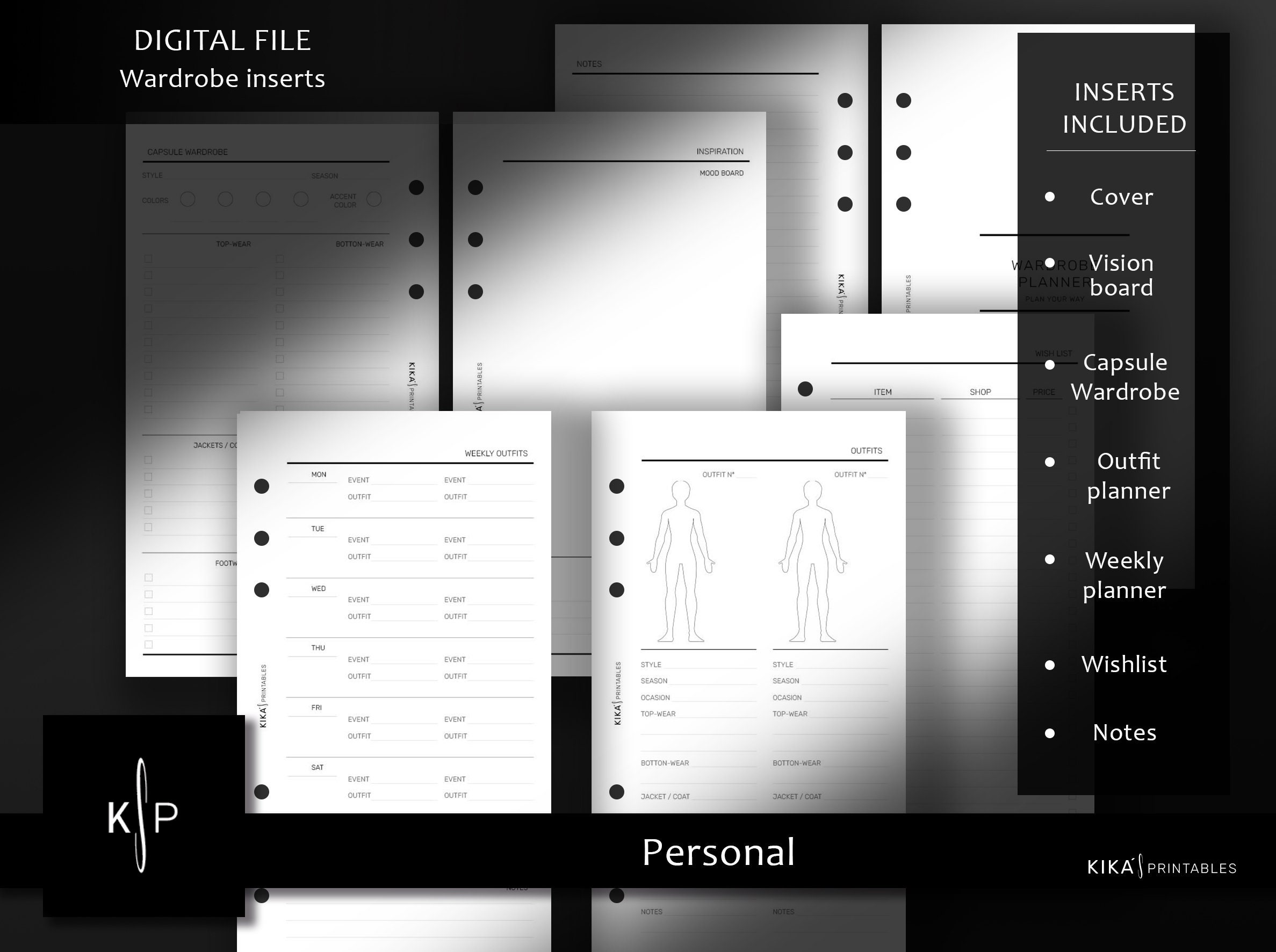 Wardrobe Planner Personal Size Printable Inserts Wardrobe Planner ...
