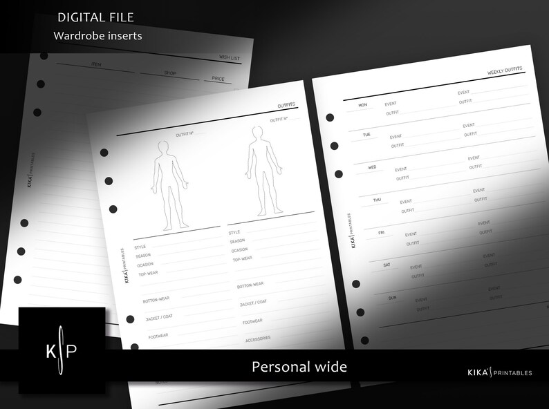 Wardrobe Planner Personal Wide Printable Inserts Wardrobe Planner ...