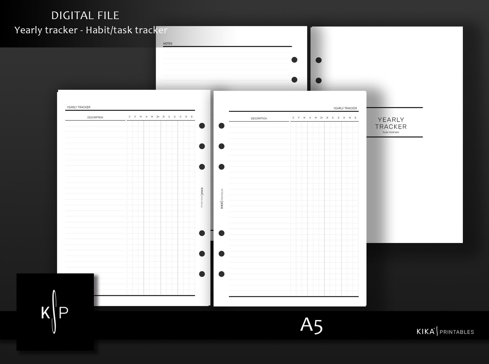 Printable Yearly Habit Tracker - A5 Planner Tracker Inserts - Annual ...