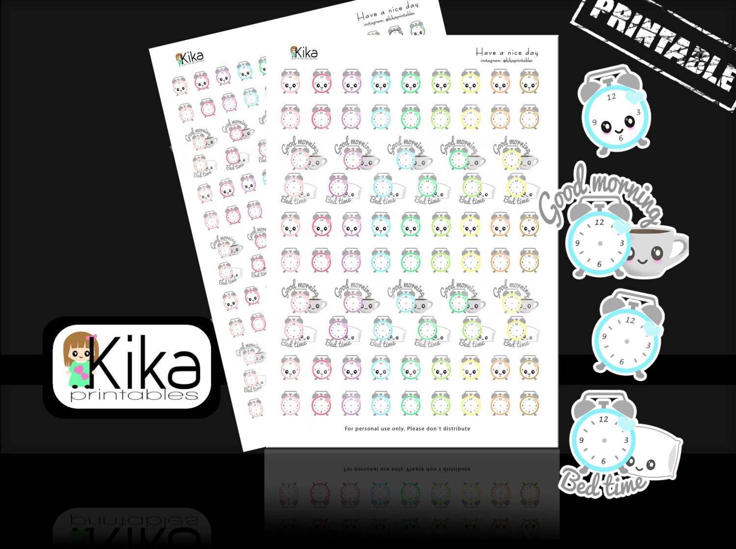 Printable Stickers | Kawaii Clock Planner Sticker | Wake Up, Bed Time ...