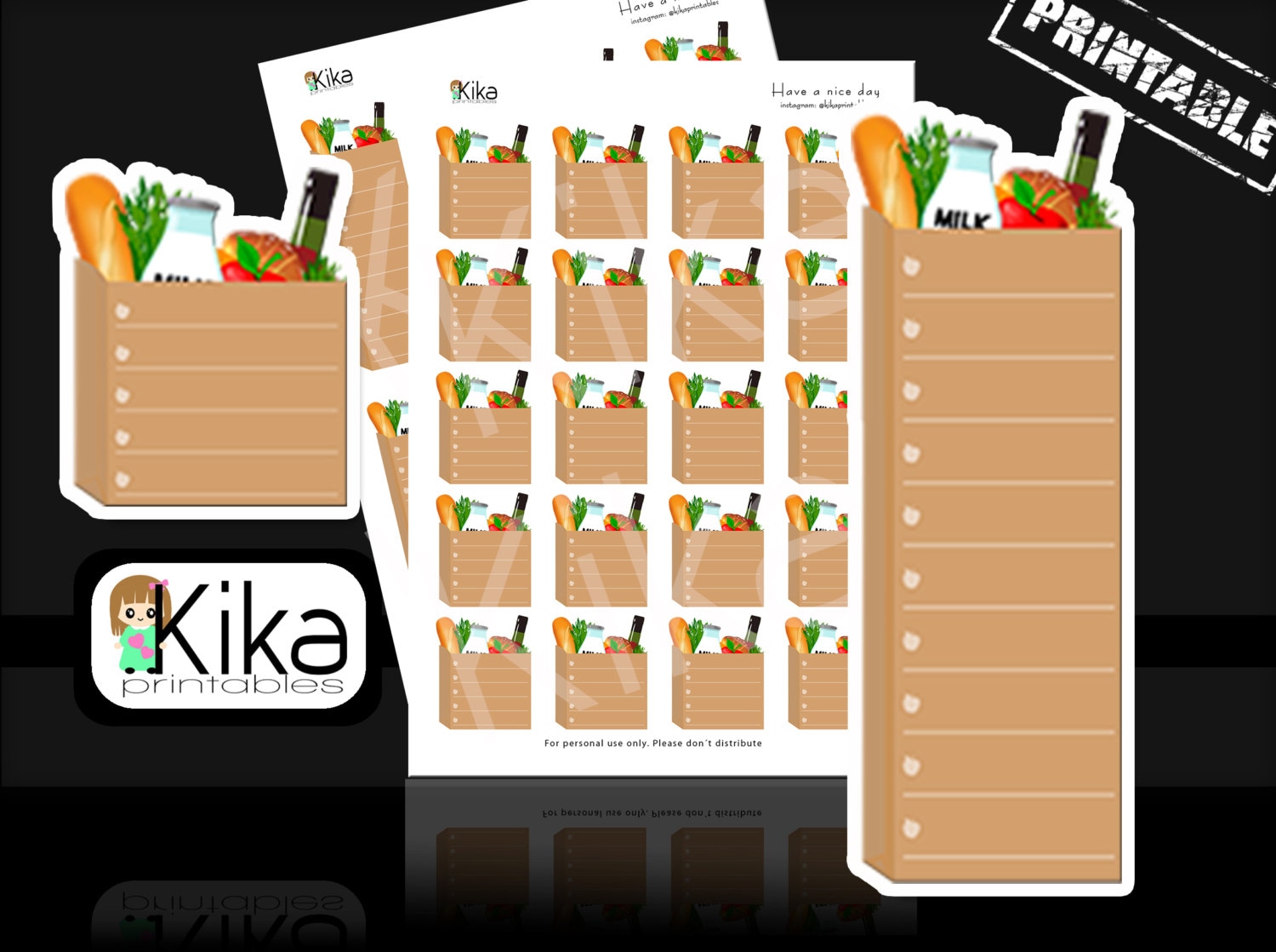 Grocery List Planner Sticker PRINTABLE | Full Box, Sidebar Grocery Bag ...