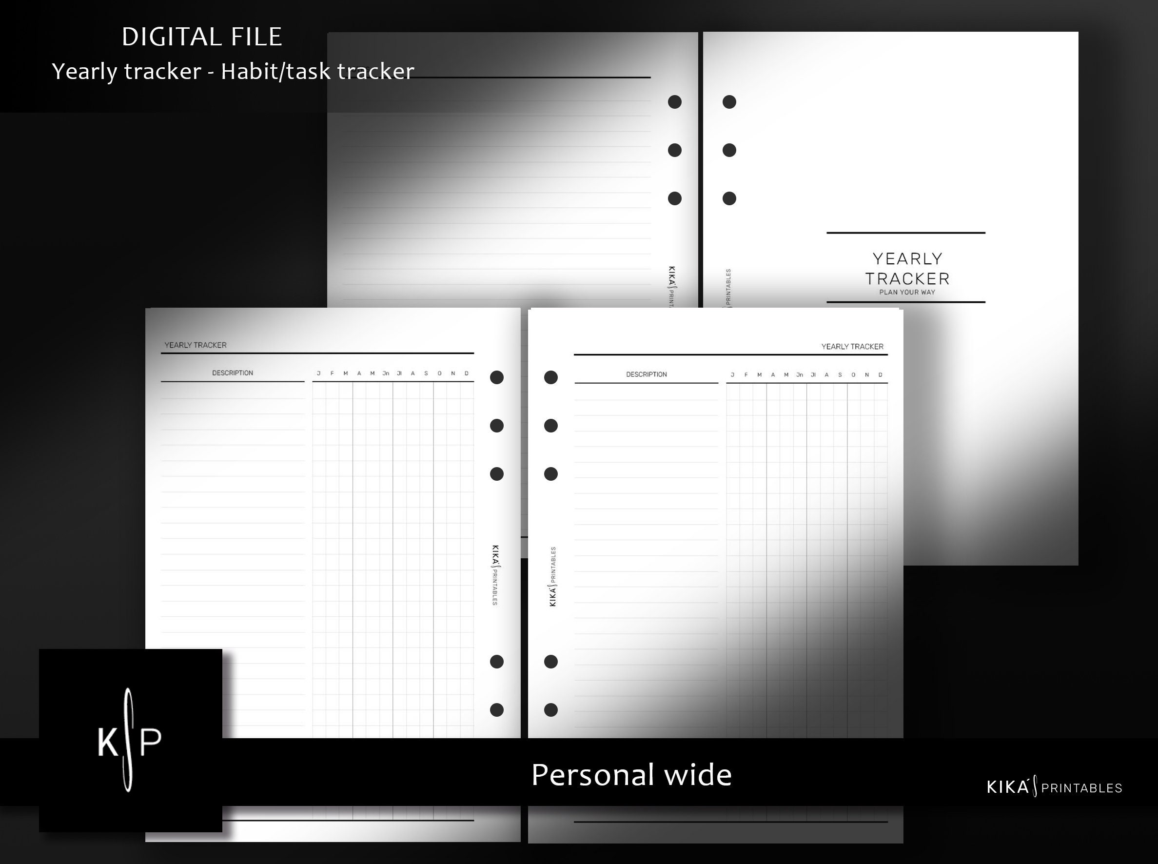 Yearly Habit Tracker Printable - Personal Wide Planner Routine Calendar ...