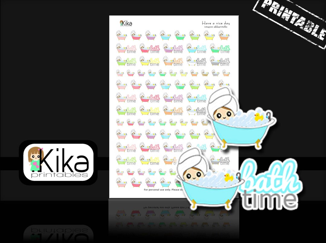 Bath Time Planner Sticker PRINTABLE | Kawaii Bath Reminder Stickers ...