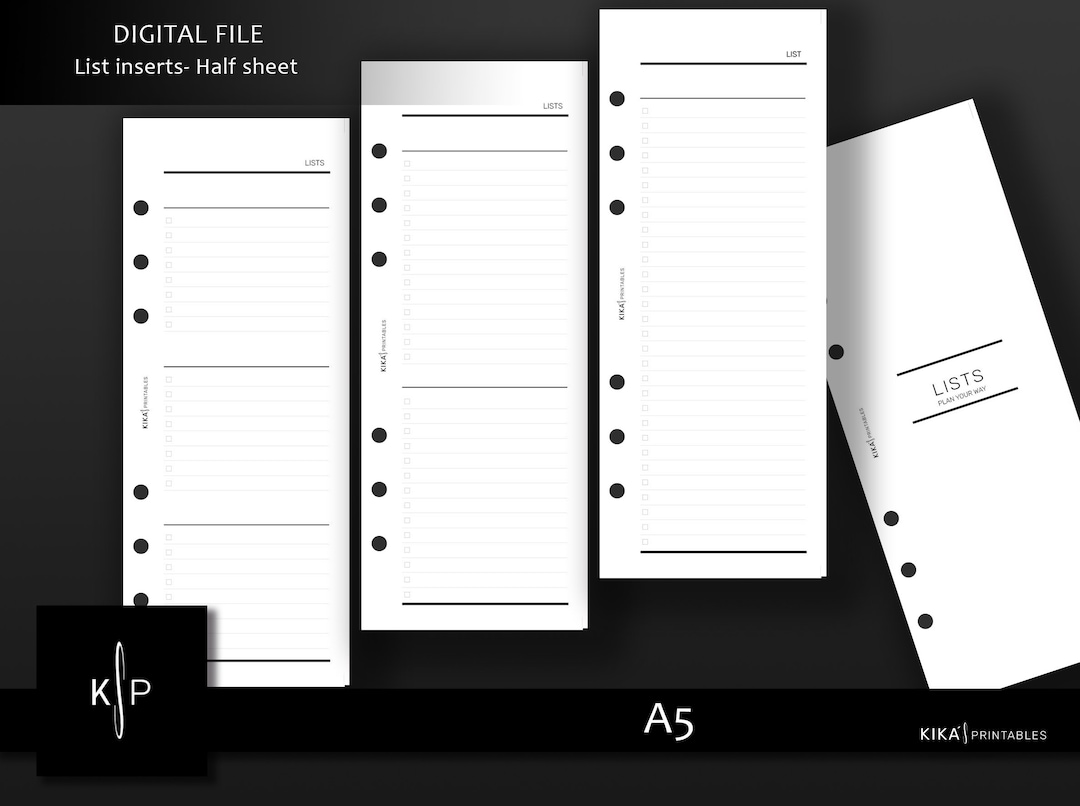 Half Sheet to Do Checklist Planner Insert - 3 Options List Bundle -A5 ...