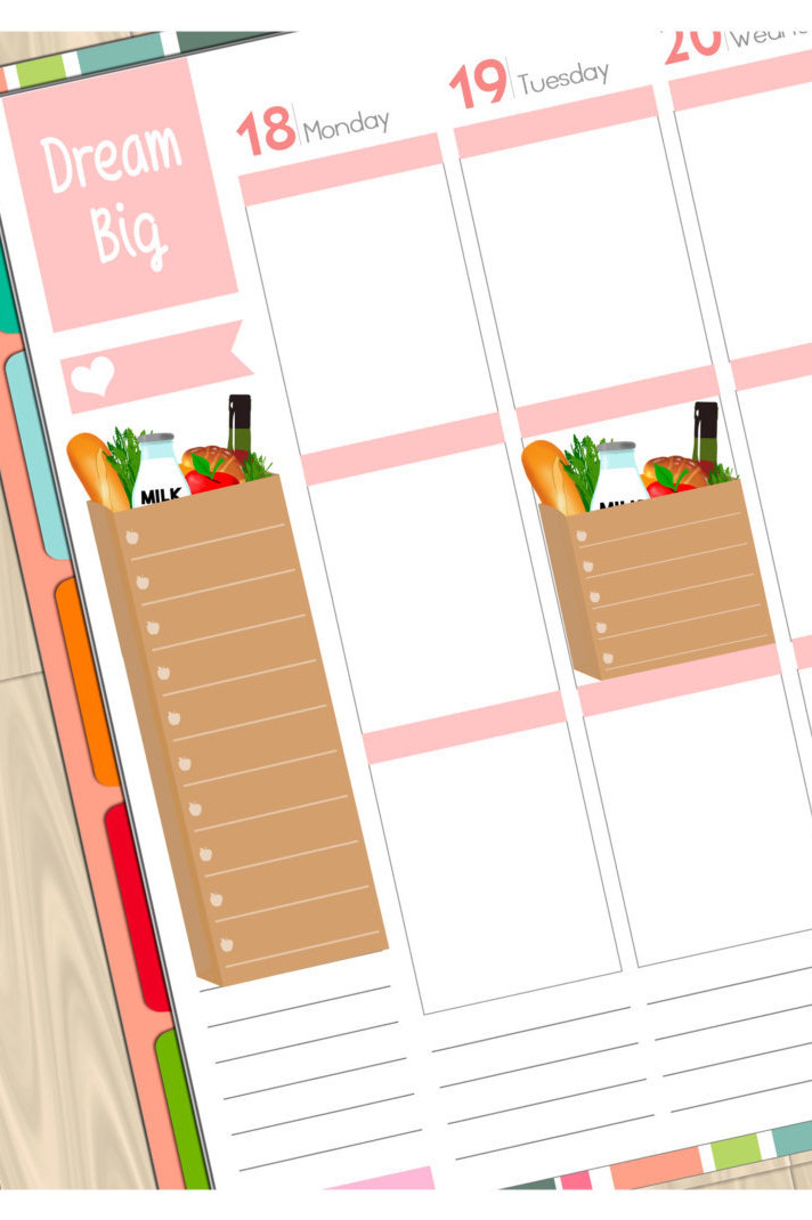 Grocery List Planner Sticker PRINTABLE | Full Box, Sidebar Grocery Bag ...