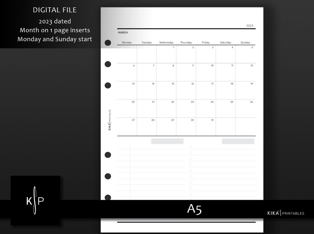 Printable 2023 Monthly Planner Inserts A5 Month on 1 Page Printable ...