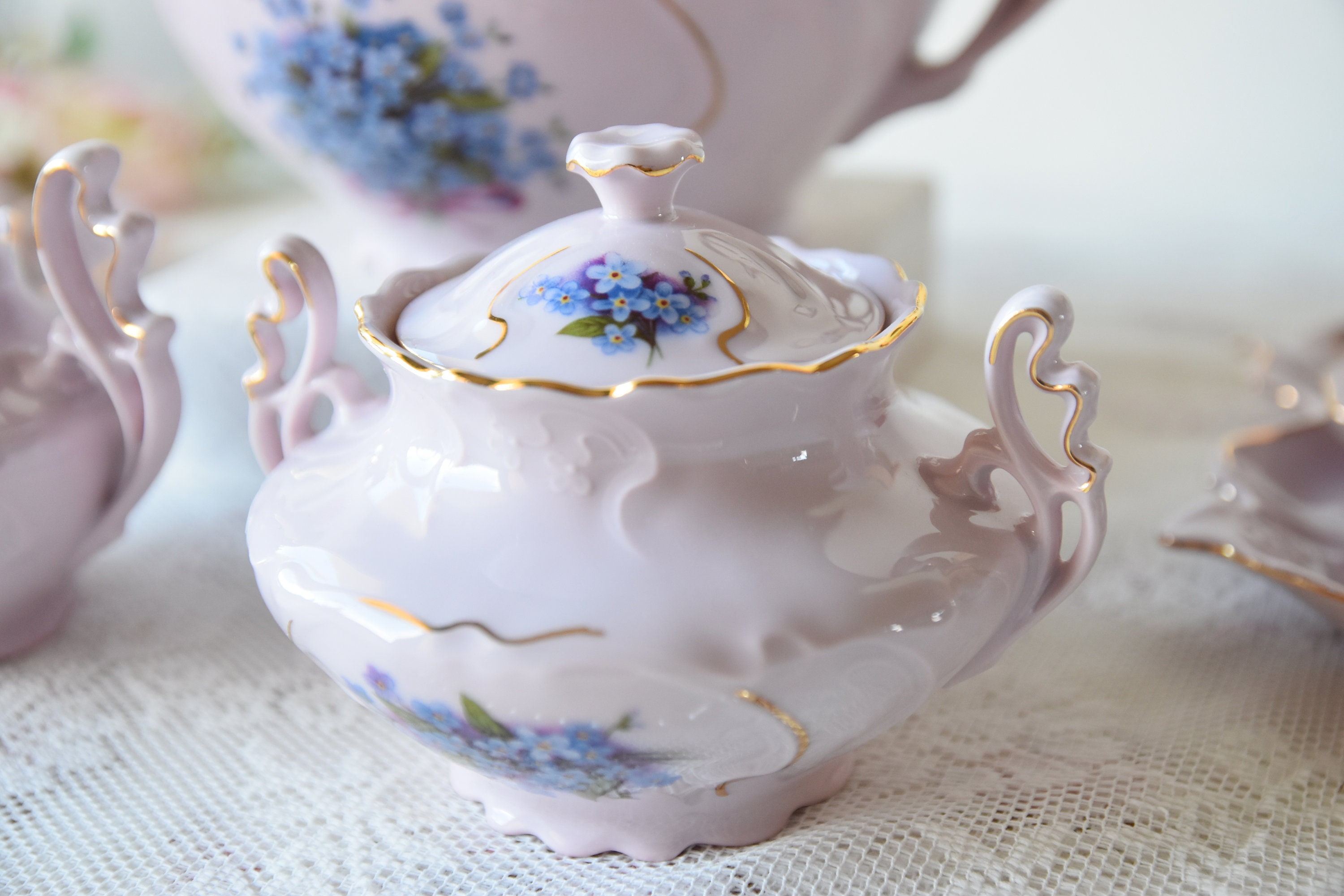 Pink China Set Vintage Pink Tea Pot Set With Roses Porcelain - Etsy