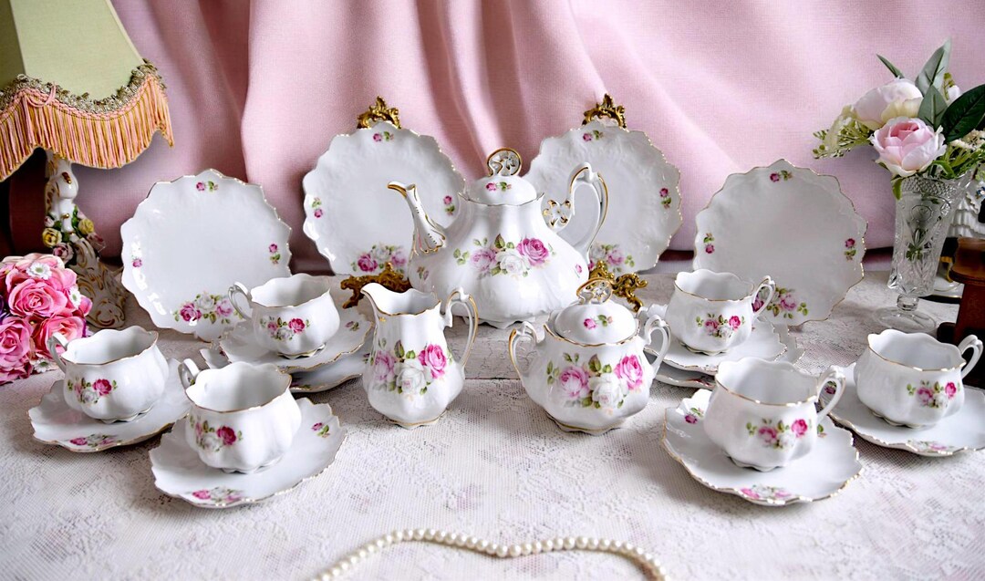 Vintage Tea Set With Roses, Porcelain Tea Set With Tea Pot, Floral Tea ...