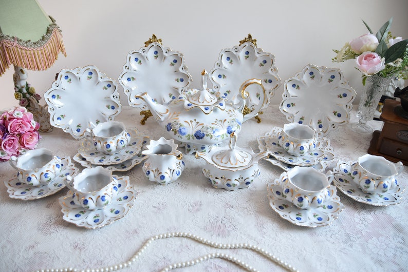 Vintage Tea Set With Roses Porcelain Tea Set With Tea Pot - Etsy