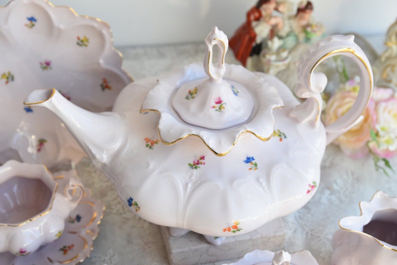 Vintage Pink China Tea Set, Pink Porcelain Tea Set With Tea Pot, Floral ...