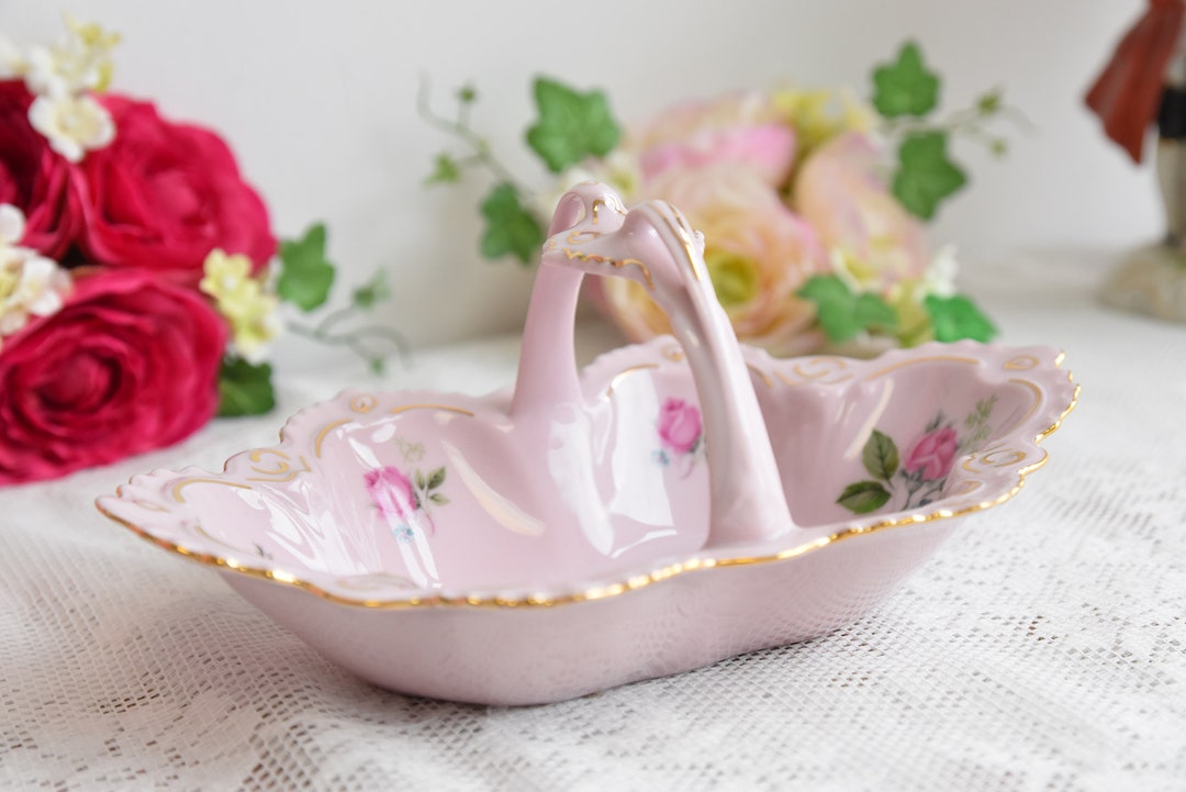 Vintage Basket Porcelain Small Basket Porcelain Slavic Porcelain Pink ...