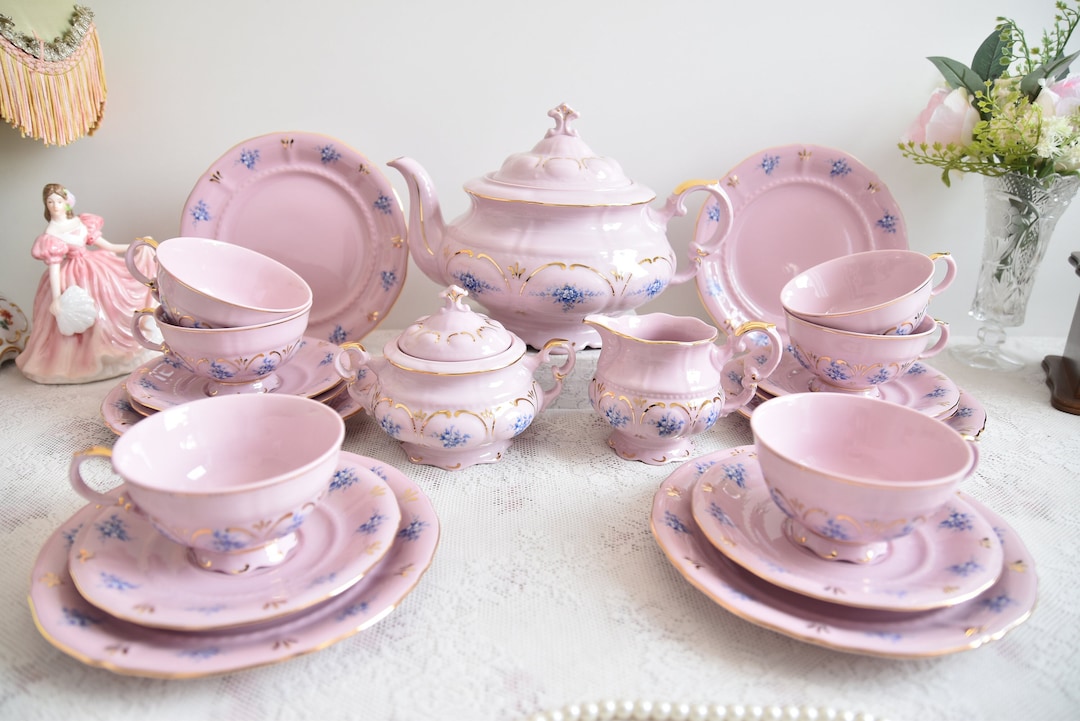 Collectibles Pink Porcelain Tea Service Set, Pink China Set Vintage ...
