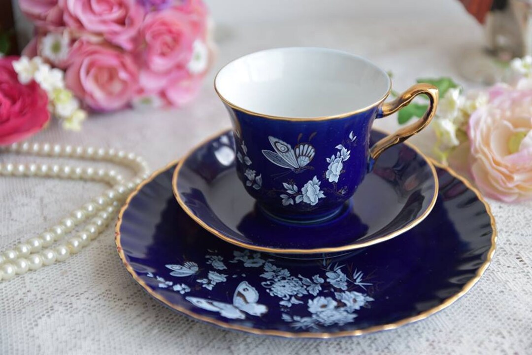 ARPO Romania Tea Trio, Vintage Cobalt Blue Porcelain With White ...