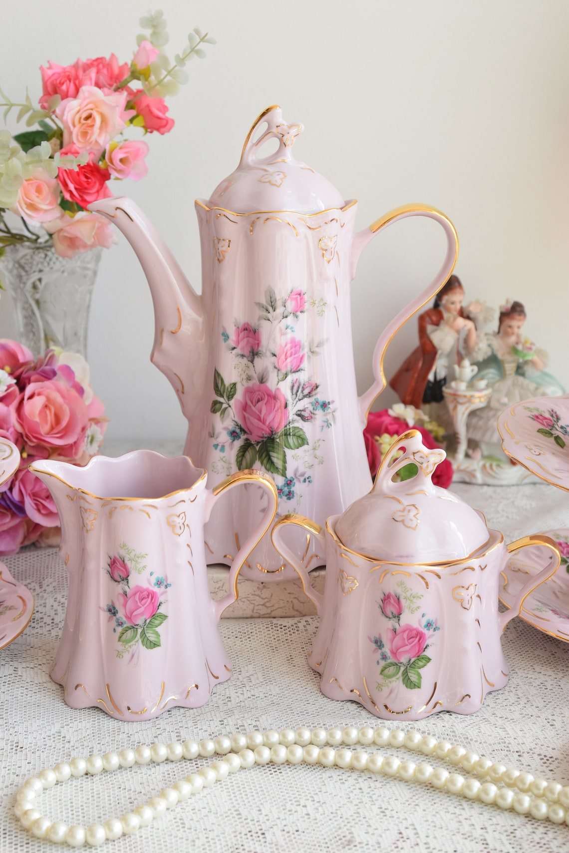 Tea Set Floral Porcelain Slav Porcelain Pink Tea Cup Set HCH - Etsy