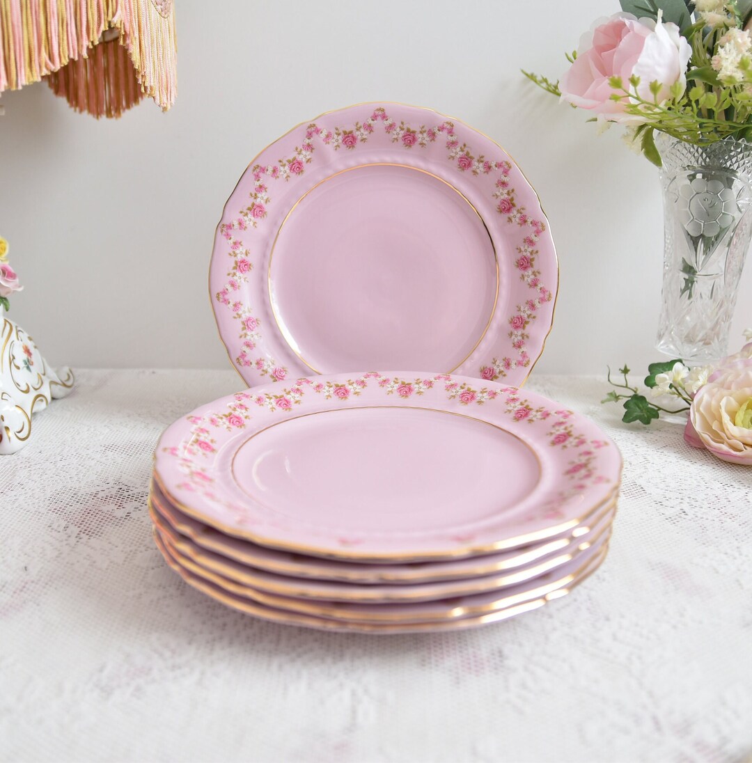 Vintage Plate Set Porcelain Dish Pink Porcelain Slav Porcelain Pink ...