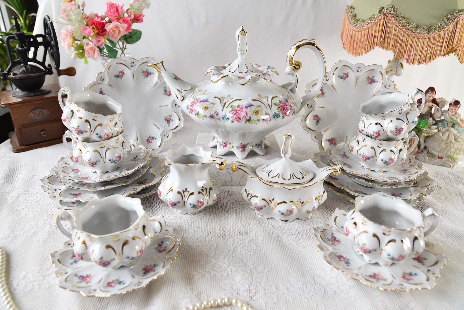 Vintage Tea Set With Roses Porcelain Tea Set With Tea Pot - Etsy