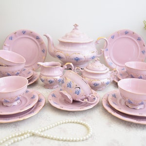 Collectibles Pink Porcelain Tea Service Set, Pink China Set Vintage ...