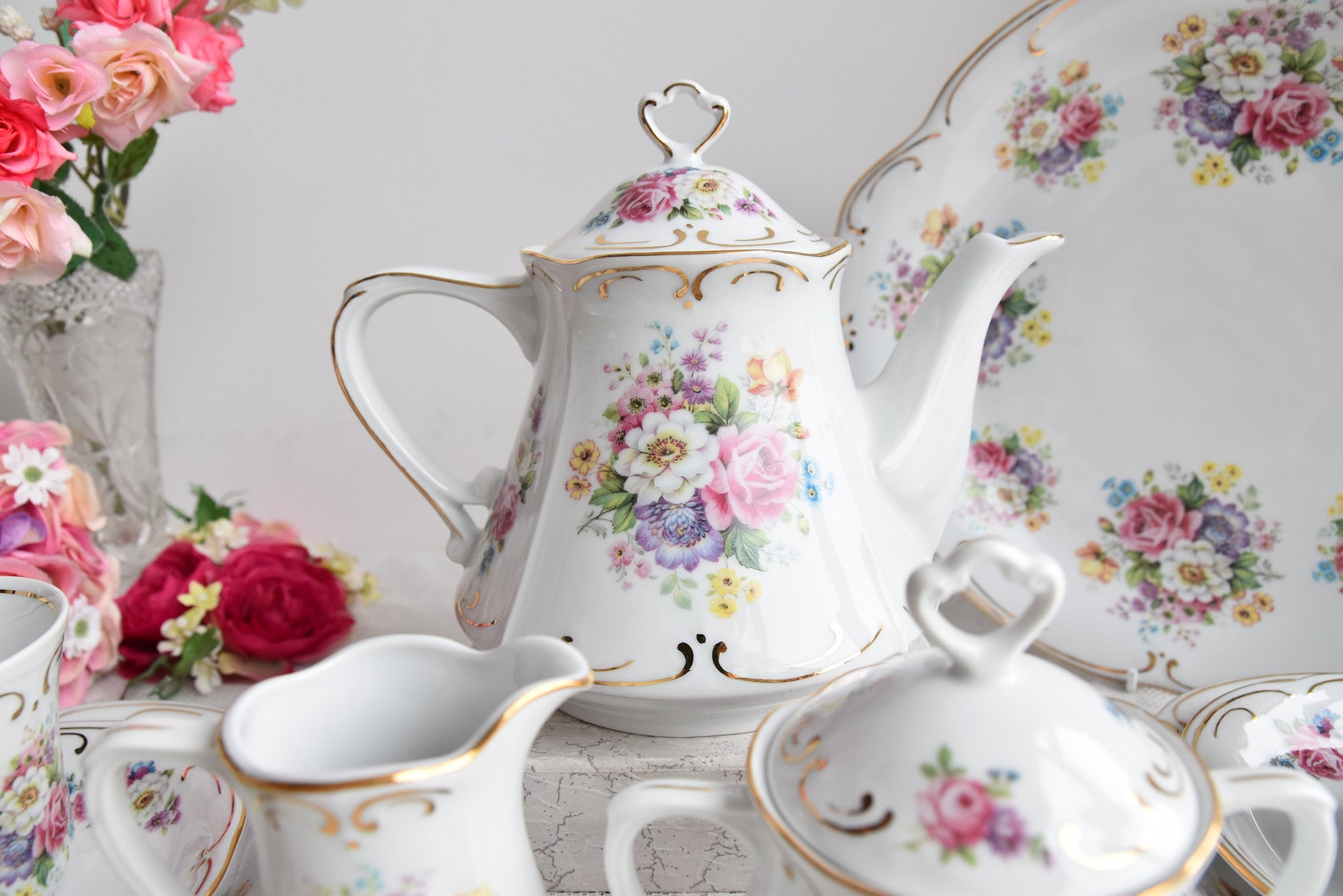 Tea Set Vintage Porcelain Chodziez Tea Set Polish Porcelain - Etsy