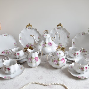 Vintage Tea Set With Roses, Porcelain Tea Set With Tea Pot, Floral Tea ...